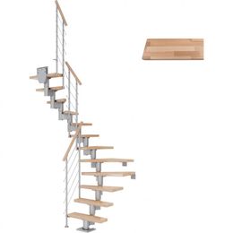 Dolle Mittelholmtreppe Dublin, inkl. einseitigem Gel&auml;nder, Edelstahl (perlgrau), 1/2 gewendelt,240 cm - 292 cm,75 cm,Buche