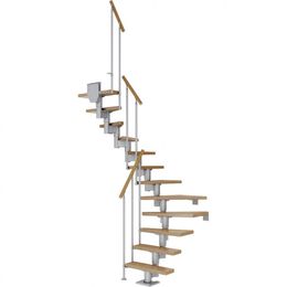Dolle Mittelholmtreppe Dublin, inkl. einseitigem Gel&auml;nder, Einzelstab (perlgrau), 1/2 gewendelt,278 cm - 337 cm,65 cm,Eiche
