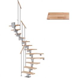 Dolle Mittelholmtreppe Dublin, inkl. einseitigem Gel&auml;nder, Einzelstab (perlgrau), 1/2 gewendelt,240 cm - 292 cm,65 cm,Buche