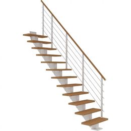 Dolle Mittelholmtreppe Hamburg, inkl. einseitigem Designgeländer, Design (weiß), 222 cm - 258 cm,85 cm,Eiche, geölt,Geradelaufend