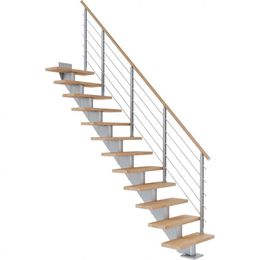 Dolle Mittelholmtreppe Hamburg, inkl. einseitigem Designgel&auml;nder, Design (perlgrau), 222 cm - 258 cm,75 cm,Buche, ge&ouml;lt,Geradelaufend