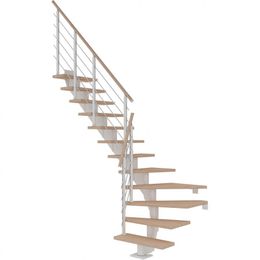 Dolle Mittelholmtreppe Hamburg, inkl. einseitigem Designgeländer, Design (weiß), 1/4 gewendelt,222 cm - 258 cm,75 cm,Eiche weiß, geölt