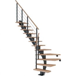 Dolle Mittelholmtreppe Hamburg, inkl. einseitigem Designgeländer, Design (anthrazit), 1/4 gewendelt,278 cm - 322 cm,75 cm,Buche, geölt