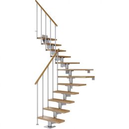 Dolle Mittelholmtreppe Cork, inkl. einseitigem Geländer, Einzelstab (perlgrau), 1/4 gewendelt,278 cm - 337 cm,75 cm,Eiche