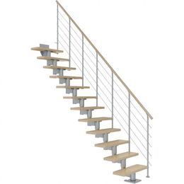 Dolle Mittelholmtreppe Cork, inkl. einseitigem Gel&auml;nder, Einzelstab (perlgrau), 222 cm - 270 cm,75 cm,Ahorn,Geradelaufend