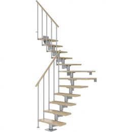 Dolle Mittelholmtreppe Cork, inkl. einseitigem Geländer, Einzelstab (perlgrau), 1/4 gewendelt,240 cm - 292 cm,75 cm,Ahorn