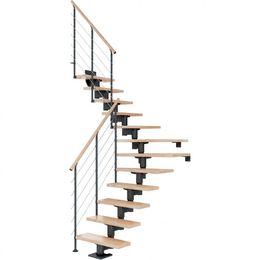 Dolle Mittelholmtreppe Cork, inkl. einseitigem Geländer, Edelstahl (anthrazit), 1/4 gewendelt,259 cm - 315 cm,75 cm,Buche