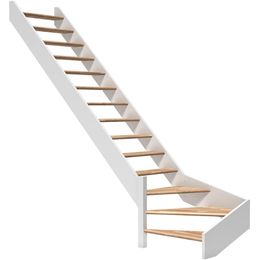 Dolle Raumspartreppe Wangentreppe Paris Holztreppe, Ohne Gel&auml;nder, 1/4 gewendelt (rechts),bis 318 cm,Eiche,ohne Setzstufen,versiegelt wei&szlig;