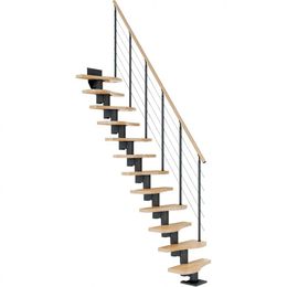 Dolle Mittelholmtreppe Basel, inkl. einseitigem Edelstahlgel&auml;nder, Edelstahl (anthrazit), 222 cm - 270 cm,Buche