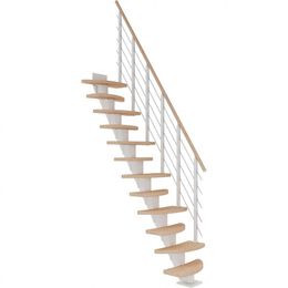 Dolle Mittelholmtreppe Berlin, inkl. einseitigem Designgeländer, Design (weiß), 240 cm - 292 cm,Eiche weiß, geölt