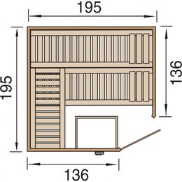 Weka Designsauna Ecksauna KEMI Fichte, Glast&uuml;r, 195x195 cm