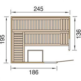 Weka Designsauna Ecksauna KEMI Fichte, Glast&uuml;r & Fensterelement, 245x195 cm