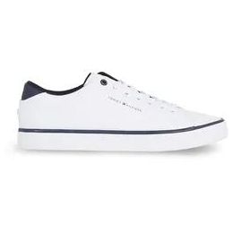 Sneaker Tommy Hilfiger "TH HI VULC CORE LOW LEATHER ESS" Gr. 43, bunt (weiß, dunkelblau) Herren Schuhe Freizeitschuh, Halbschuh, Schnürschuh mit Ziernähten an der Ferse