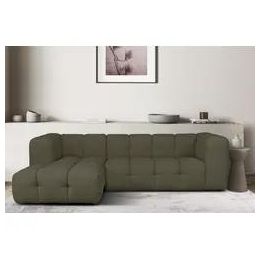 Ecksofa LeGer Home by Lena Gercke "TALISHA L-Form" Sofas Gr. B/H/T: 276cm x 75cm x 178cm, Struktur weich, Ottomane links, grün (oliv) moderne Steppung, hoher Sitzkomfort