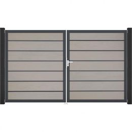 GroJa Doppeltor Solid Grande Premium Steckzaun Bi-Color Sand , DIN Links, Anthrazit DB 703