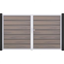 GroJa Doppeltor Solid Grande Premium Steckzaun Bi-Color co-extrudiert, DIN Rechts, Silber EV1