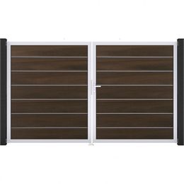 GroJa Doppeltor Solid Grande Premium Steckzaun Walnuss co-extrudiert, DIN Links, Silber EV1