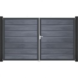 GroJa Doppeltor Solid Grande Premium Steckzaun Steingrau co-extrudiert, DIN Rechts, Anthrazit DB 703