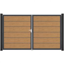 GroJa Doppeltor BasicLine Premium PVC-Steckzaun Asteiche Natur , DIN Links, Anthrazit DB 703