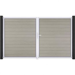 GroJa Doppeltor Solid Steckzaun Bi-Color Sand, DIN Rechts, Silber EV1