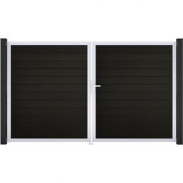 GroJa Doppeltor Solid Steckzaun Schwarz co-extrudiert, DIN Rechts, Silber EV1