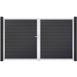 GroJa Doppeltor BasicLine schmal PVC-Steckzaun Anthrazit , DIN Links, Silber EV1