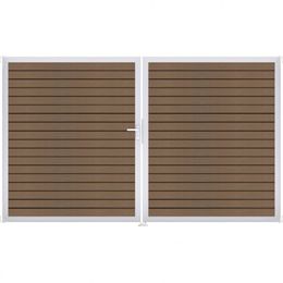 GroJa Doppeltor Solid Rhombus BPC-Steckzaun Teak co-extrudiert, DIN Links, Silber EV1