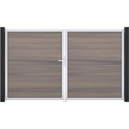 GroJa Doppeltor Solid Steckzaun Bi-Color co-extrudiert, DIN Links, Silber EV1