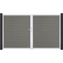 GroJa Doppeltor Solid Steckzaun Grau, DIN Links, Silber EV1