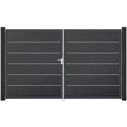 GroJa Doppeltor BasicLine Premium PVC-Steckzaun Anthrazit , DIN Links, Anthrazit DB 703