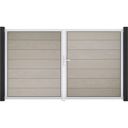 GroJa Doppeltor Solid Grande Steckzaun Bi-Color Sand , DIN Links, Silber EV1