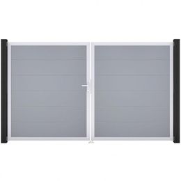 GroJa Doppeltor BasicLine PVC-Steckzaun Silbergrau , DIN Links, Silber EV1