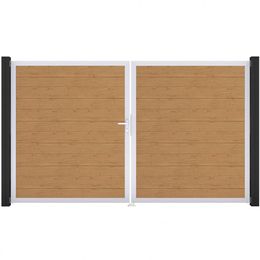 GroJa Doppeltor BasicLine schmal PVC-Steckzaun Asteiche Natur , DIN Links, Silber EV1