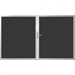 GroJa Doppeltor Lumino Aluminium Steckzaun Anthrazit , DIN Links, Silber EV1