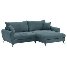 Ecksofa Home Affaire "Blackburn II, L-Form" Sofas Gr. B/H/T: 246cm x 71cm x 170cm, Microfaser, Recamiere rechts, blau (memphis 13 petrol) Mit Kaltschaumpolsterung bis 140 kg belastbar