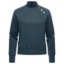 Sweatshirt Ragwear "Majjorka Solid" Gr. XXXL (46), blau (petrol) Damen Sweatshirts Langarmshirt mit Rippbündchen und Zierknöpfen