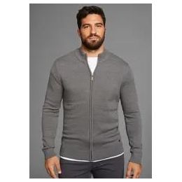 H.I.S. Jacquardstrickjacke H.I.S "Bis Größe 5 XL" Gr. L (52/54), grau (anthrazit-melange) Herren Strickjacken mit Reißverschluss - NEUE KOLLEKTION