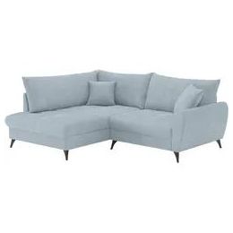 Ecksofa Home Affaire "Blackburn II, L-Form" Sofas Gr. B/H/T: 230cm x 71cm x 190cm, Cord, Ottomane links, blau (stripes 8624 blue grey) Mit Kaltschaumpolsterung bis 140 kg belastbar