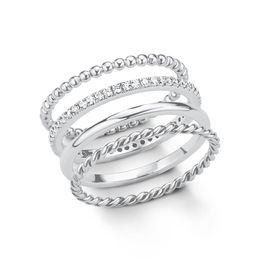 Ring-Set s.Oliver "2015038" Fingerringe Gr. 16, Silber 925 (Sterlingsilber), 6 mm, silberfarben (silberfarben, kristallweiß, kristallweiß) Damen mit Zirkonia (synth.)