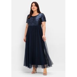 Abendkleid sheego "Große Größen" Gr. 48, Normalgrößen, blau (marine) Damen Kleider Partykleid in A-Linie mit Pailletten