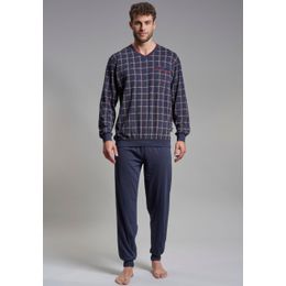 Götzburg Pyjama GÖTZBURG "Bronx" Gr. 50, blau (navy) Herren Homewear-Sets mit feiner Kontrastnaht und cooler Musterung