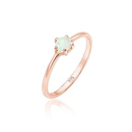 Fingerring Elli "Silberring mit synth. Opal rund 925er Silber" Gr. 58, rosa (rosegold), Fingerringe, Damen, 58mm,mit Steinen, Silber 925 (Sterlingsilber), 1mm