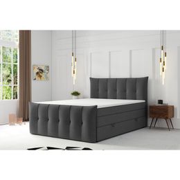 M-Punkt GmbH Boxspringbett PORTO mit Bettkasten 180 x 200 cm Webstoff Anthrazit - versch. Ausf&uuml;hrungen