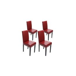 MCW 4er-Set Esszimmerstuhl Stuhl K&uuml;chenstuhl Littau ~ Leder, rot dunkle Beine