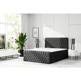 M-Punkt GmbH Boxspringbett OXFORD mit Bettkasten 180 x 200 cm Webstoff Schwarz - versch. Ausf&uuml;hrungen