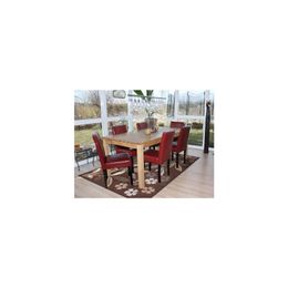 MCW 6er-Set Esszimmerstuhl Stuhl K&uuml;chenstuhl Littau, Leder ~ rot, dunkle Beine