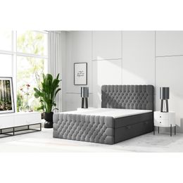 M-Punkt GmbH Boxspringbett OXFORD mit Bettkasten 180 x 200 cm Webstoff Anthrazit - versch. Ausf&uuml;hrungen