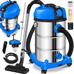 Masko&reg; Industriestaubsauger, Nass Trockensauger HEPA, 3 in 1 Filtersystem, 58 l/s Werkstattsauger mit Steckdose, 2300W, 30L, Industriesauger mit & ohne Beutel, Filter + Aufs&auml;tze, Push&Clean