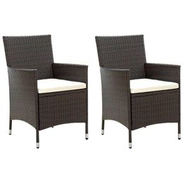 Gartenstühle mit Sitzpolster 2 Stk. Poly Rattan Braun vidaXL