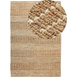 Beliani Teppich Beige Jute Rechteckig 200x300 cm Streifenmuster Handgewebt Boho Kurzhaar für Fußbodenheizung Wohnzimmer Schlafzimmer Ausstattung